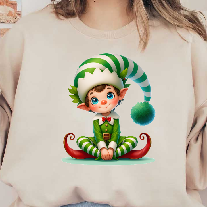 Cheerful Elf DTF Transfers - Striped Green & White Outfit | MakeDTF