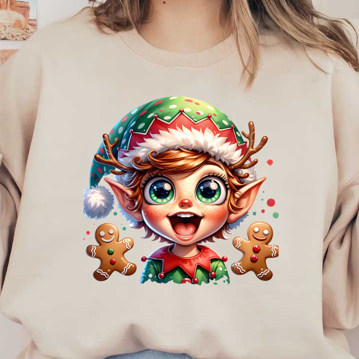 Cheerful Elf with Gingerbread DTF Transfers, Festive Prints | MakeDTF