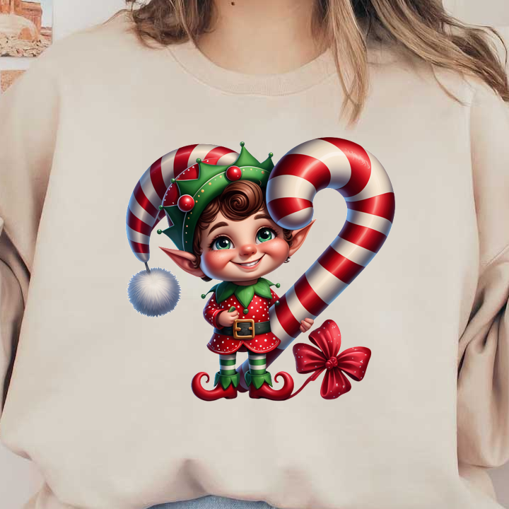 Cheerful Elf with Candy Cane DTF Transfers | MakeDTF