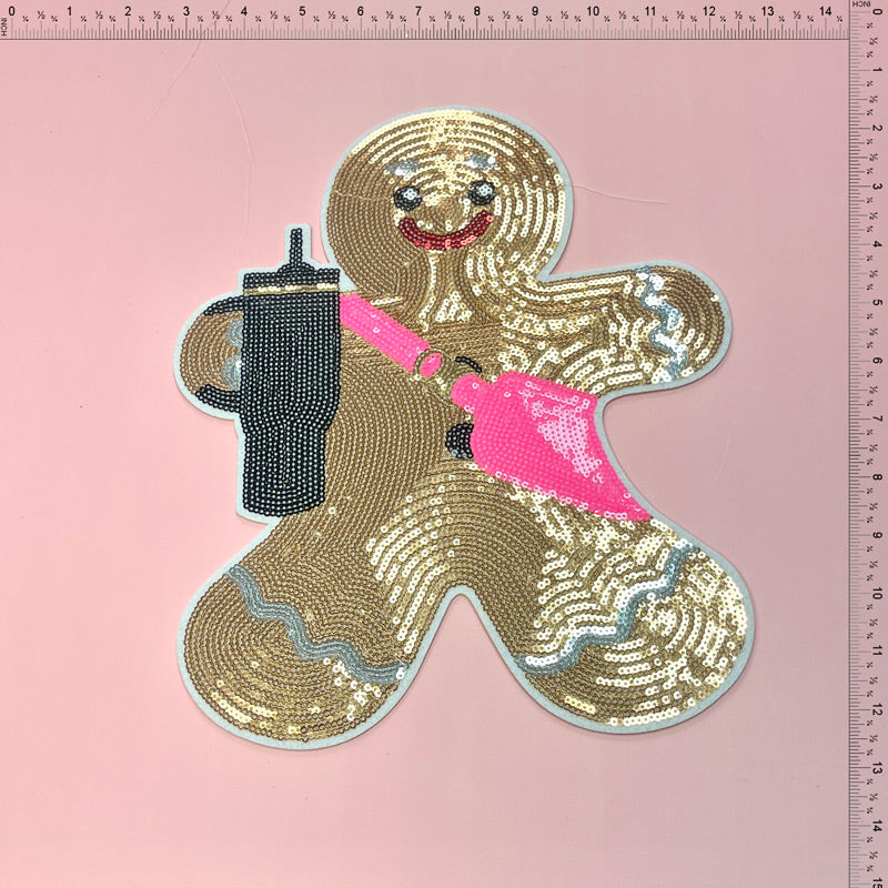 Chenille Patches: Sparkly Gingerbread Man Sequin Patch | MakeDTF