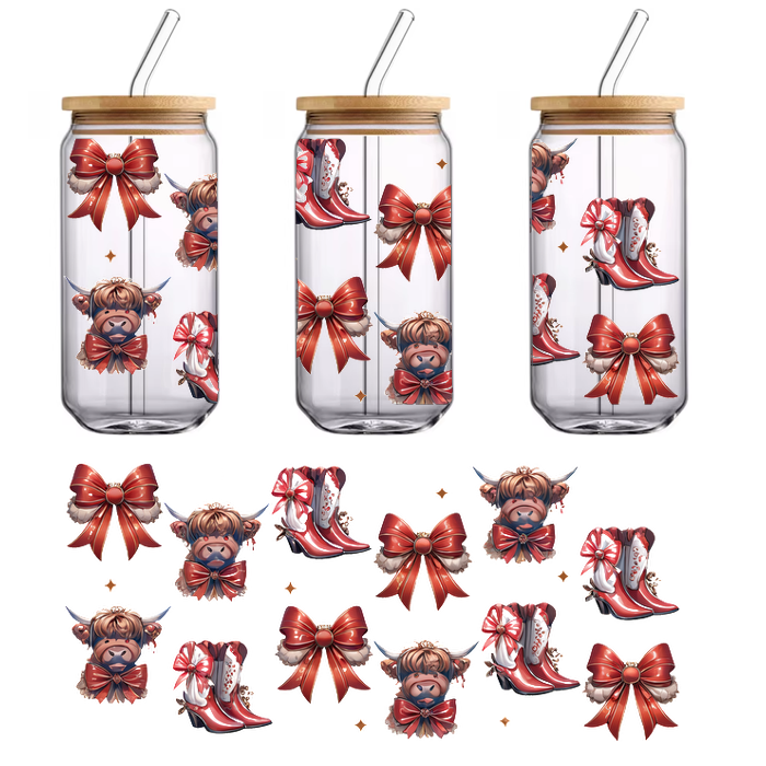Whimsical Bull & Bow UV DTF Collection | Cup Wrap Designs | MakeDTF
