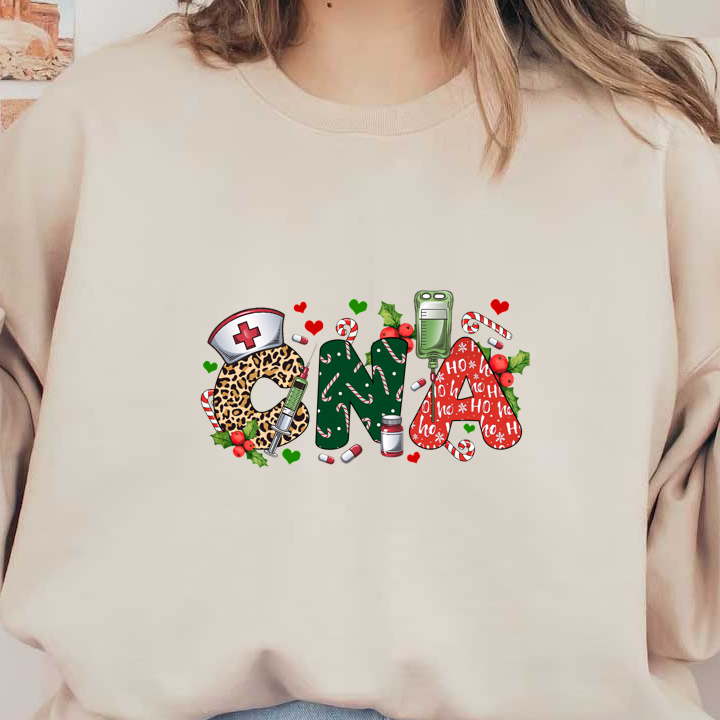 Vibrant CNA Holiday DTF Transfers with Candy Cane & Nurse Cap Design ...