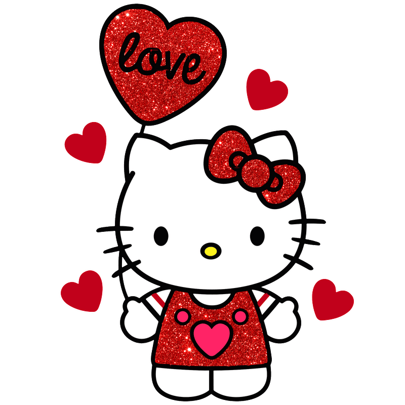 A white t-shirt with various Hello Kitty heart designs. – MakeDTF