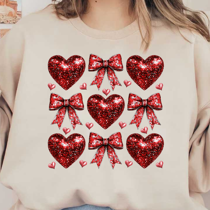 Vibrant Shiny Red Hearts & Bow DTF Transfers | MakeDTF