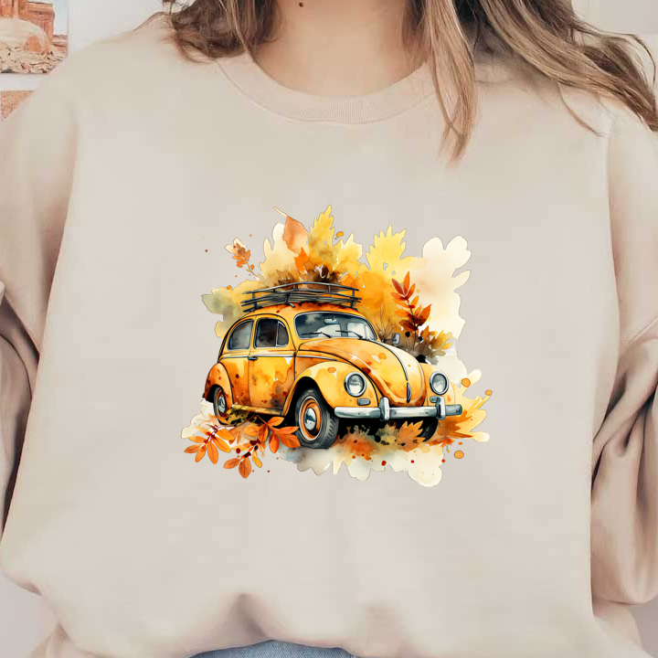 Vintage Yellow Car with DTF Transfers on Roof Rack | MakeDTF
