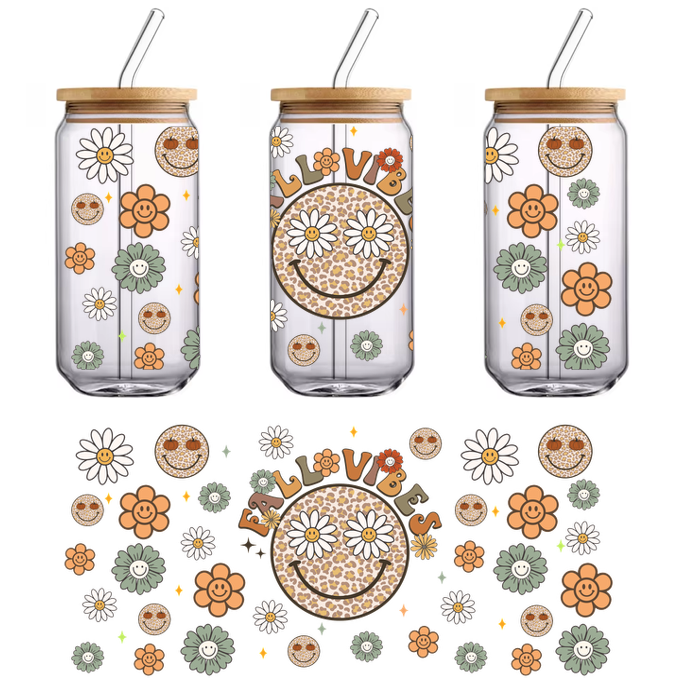 Fall Vibes Smiley Faces UV DTF Cup Wrap | MakeDTF