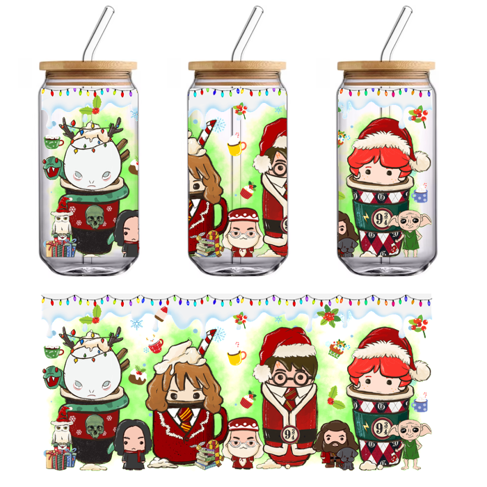 Whimsical Holiday Chibi Characters on Festive Mugs - Cup Wrap UV DTF ...