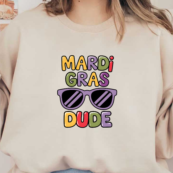 Mardi Gras Vibrance: Colorful Text & Sunglasses DTF Transfers | MakeDTF