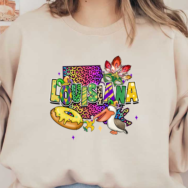 Vibrant Louisiana DTF Transfers with Pelican & Mardi Gras Mask | MakeDTF